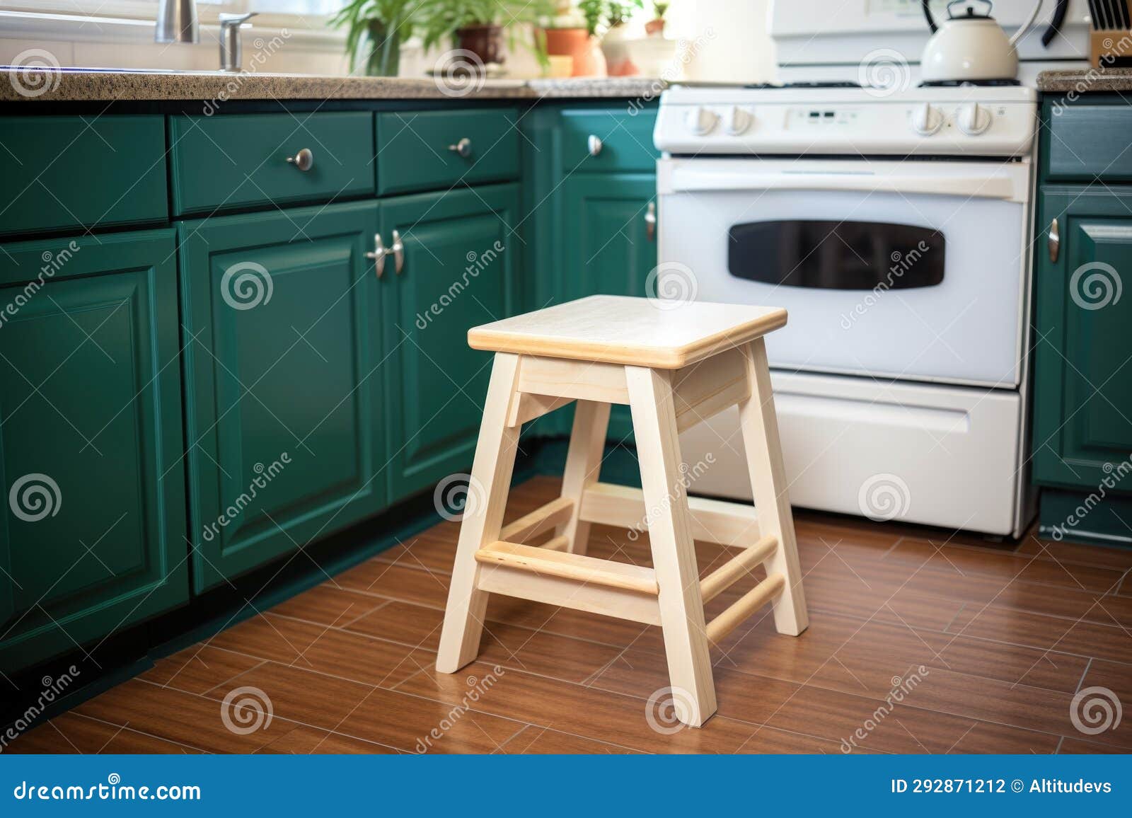 Childs Step Stool Against Kitchen Counter Stock Photo - Image of stool ...