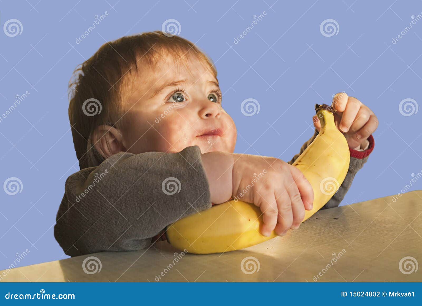 Childwith a banana stock photo. Image of play, kitchen - 15024802