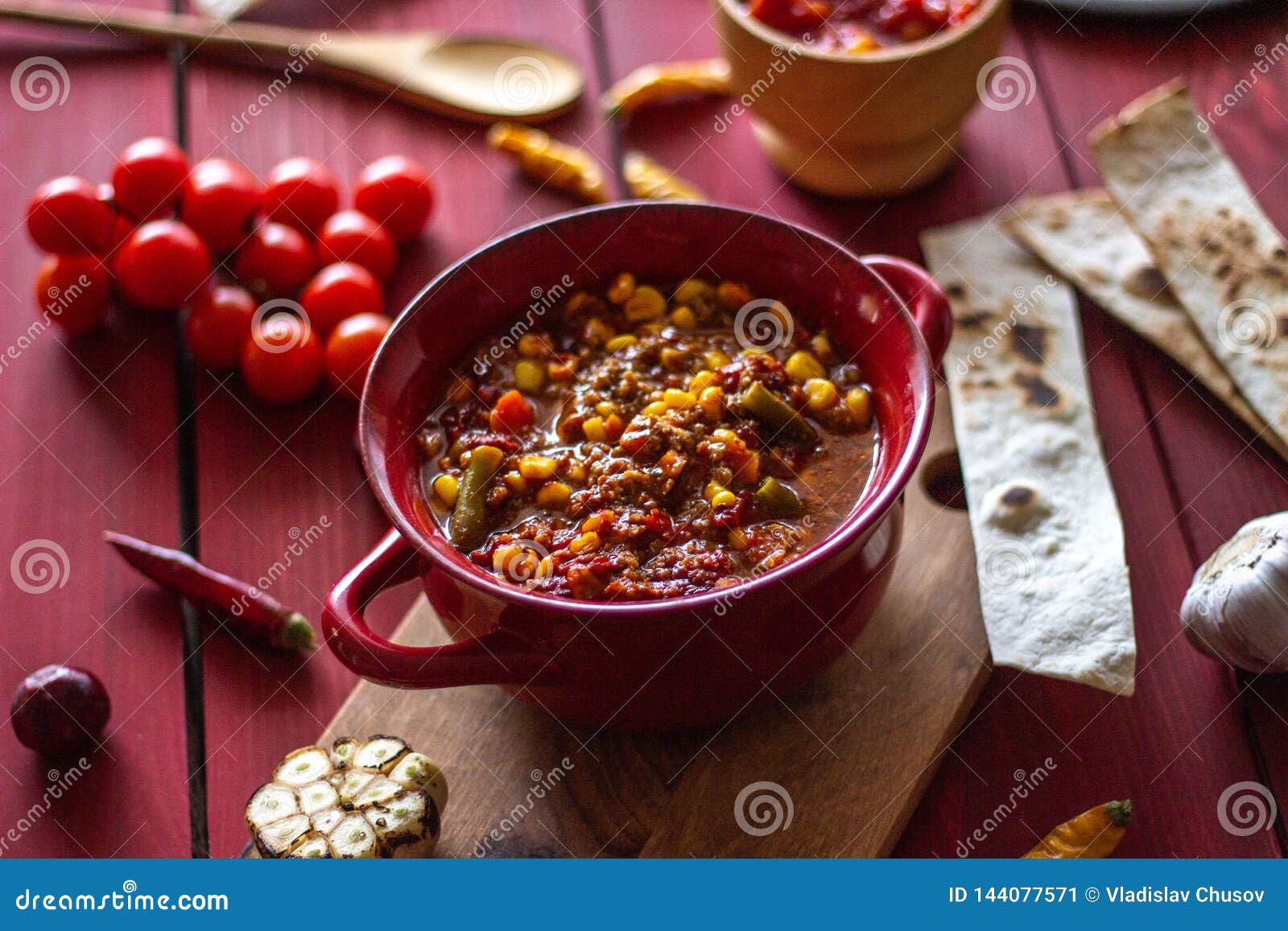 Chile Con Carne and Ingredients for Him. Mexican Cuisine Stock Image ...