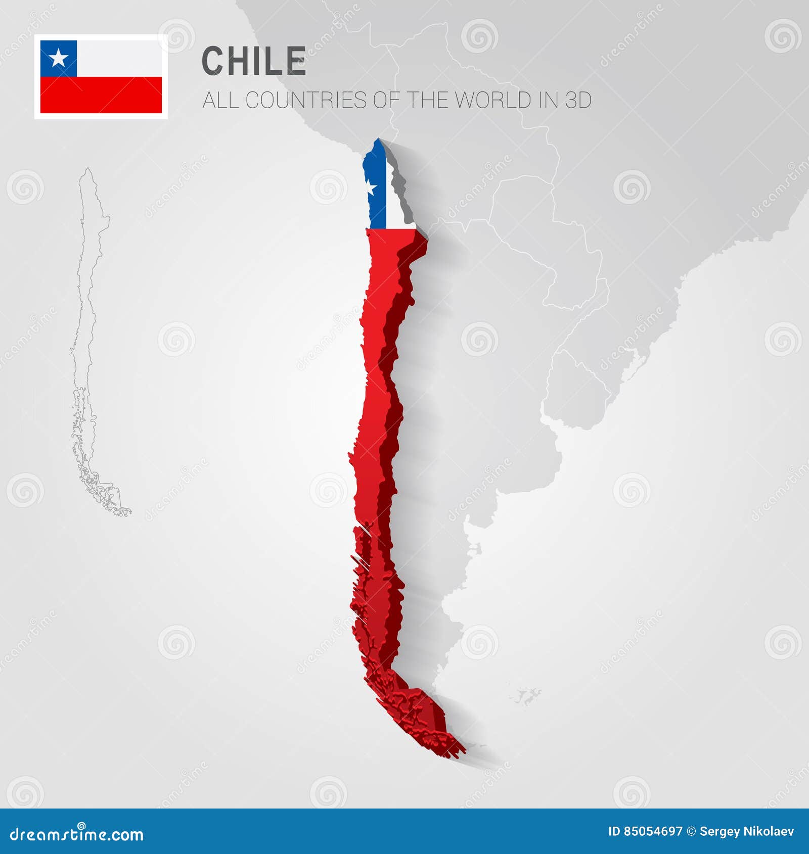 Chile Map With Drawn Lines And Blue Watercolor Illustration Royalty ...