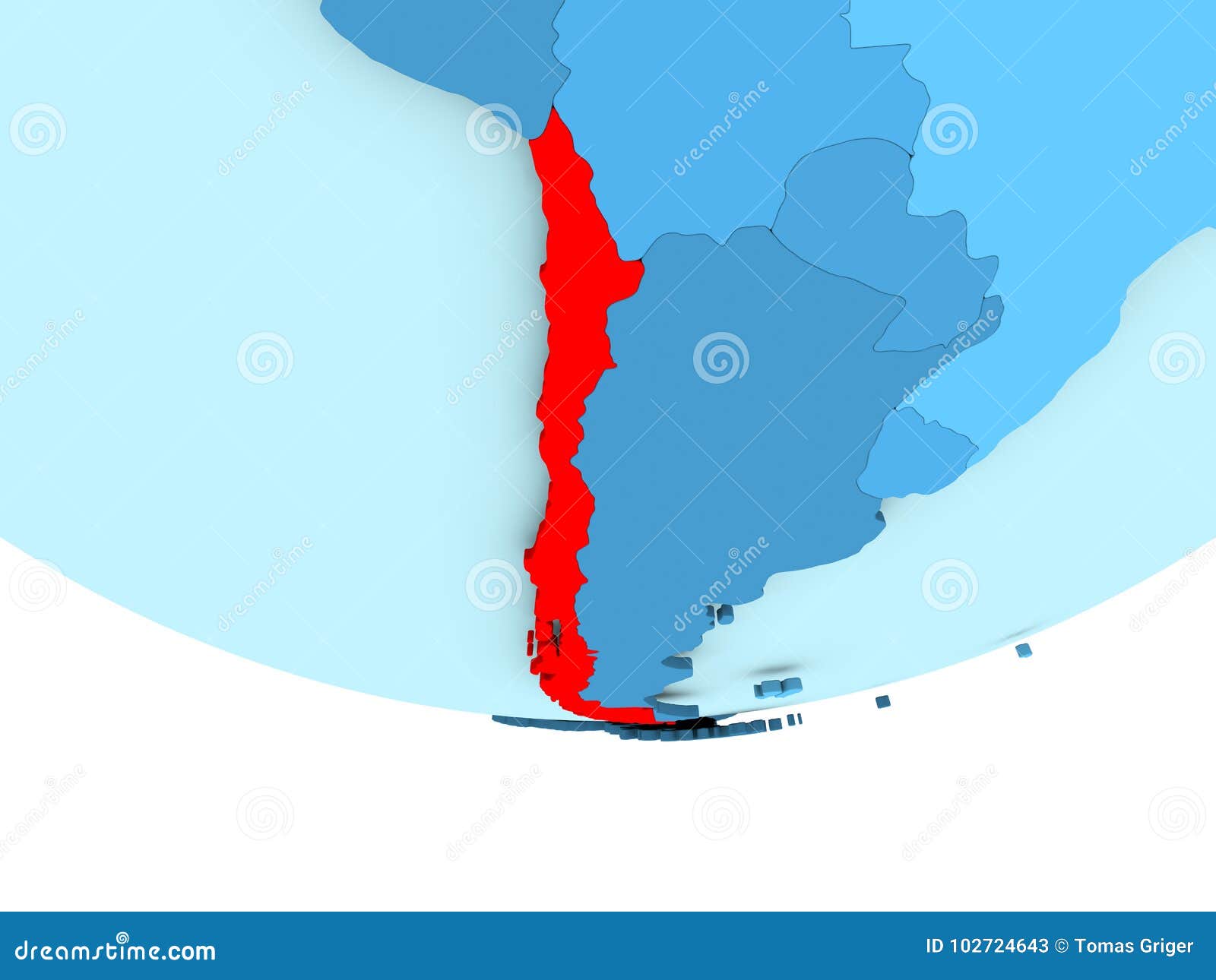 Chile en rojo en mapa azul stock de ilustración. Ilustración de ...