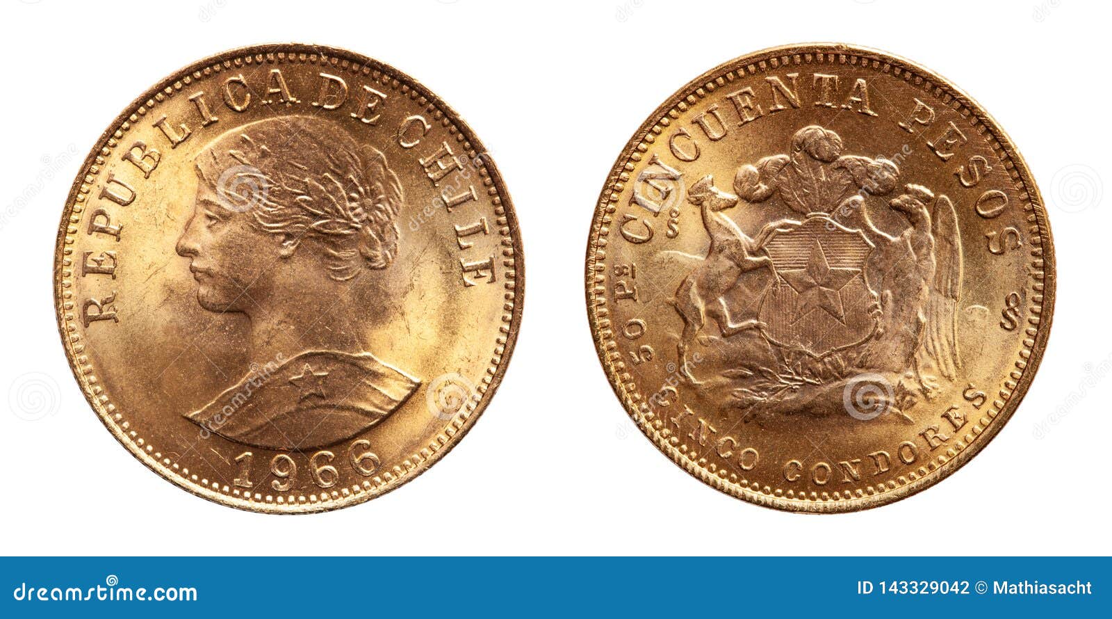 Chile Gold Coin 50 Pesos 1966 Stock Photo - Image of currency, republic ...