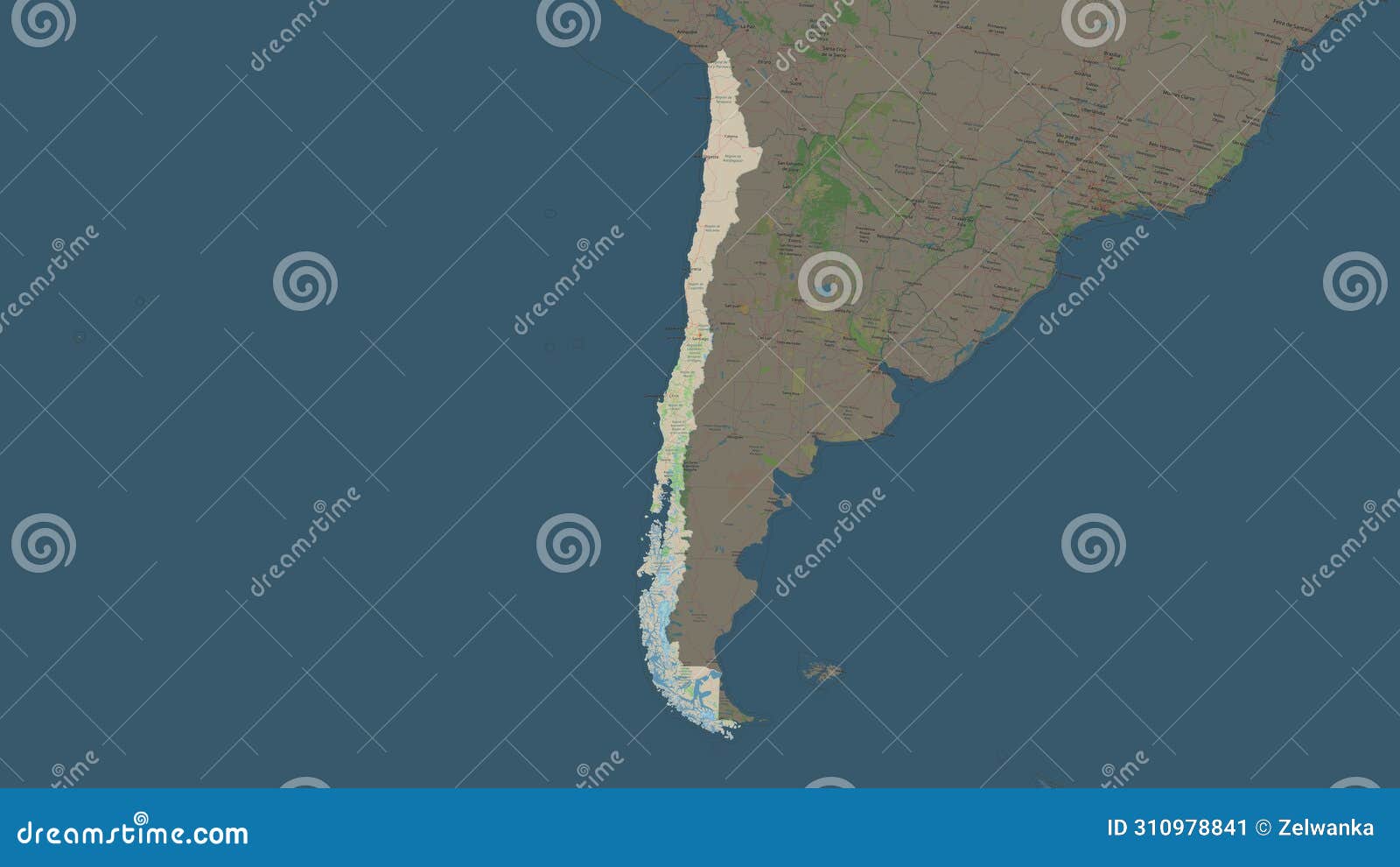 Chile Highlighted. Topo German Stock Illustration - Illustration of openstreet, nature: 310978841