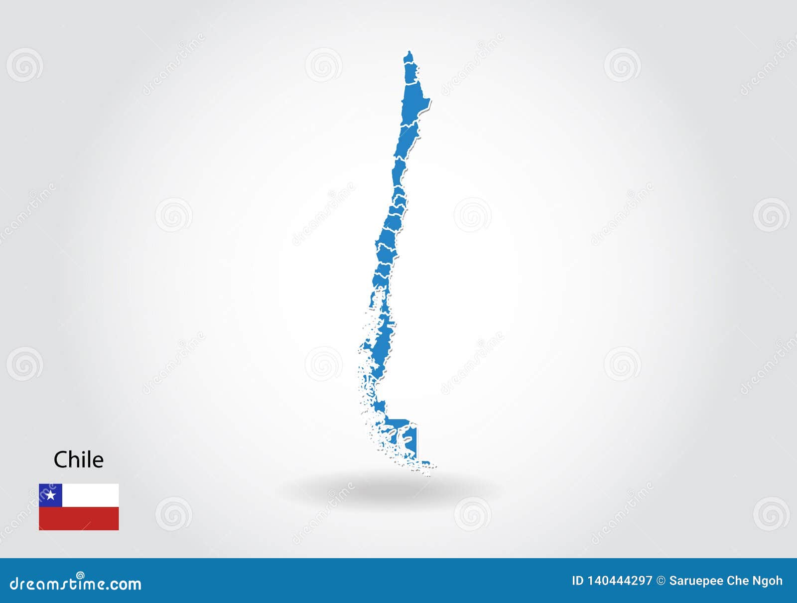 Chile Map Design with 3D Style. Blue Chile Map and National Flag Stock ...