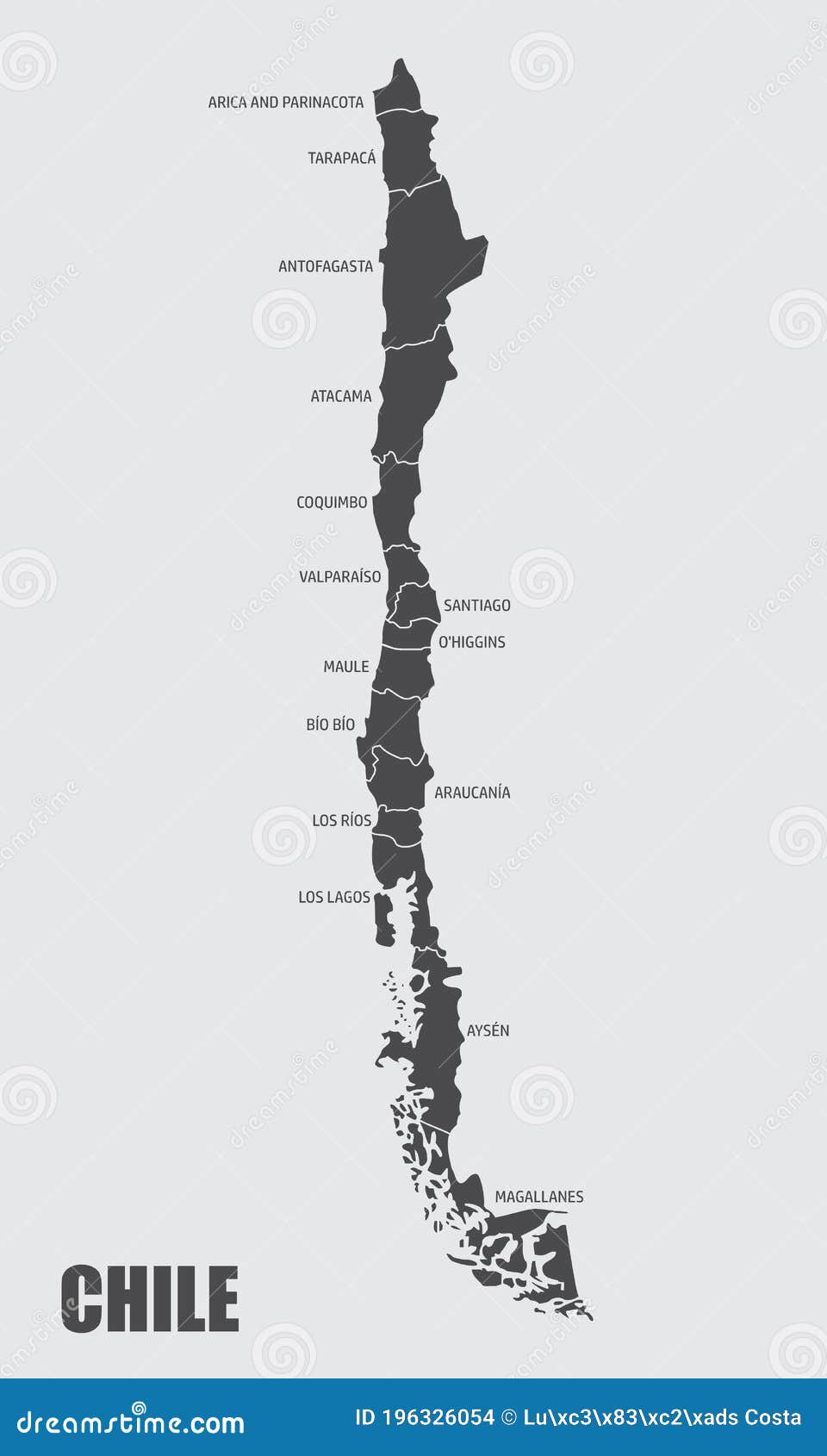 Chile regions map stock illustration. Illustration of national - 196326054