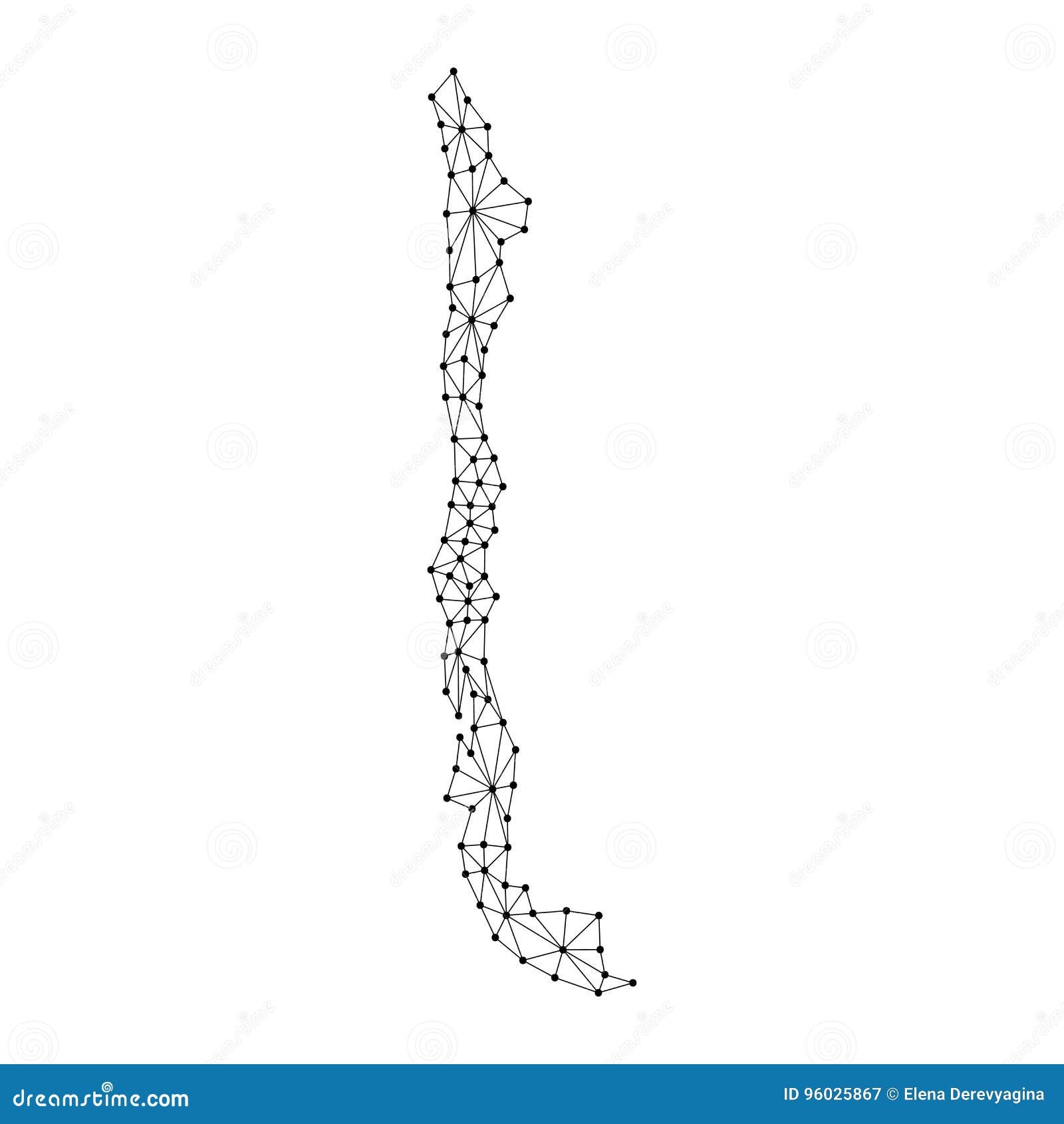Chile Map of Polygonal Mosaic Lines Network, Rays, Dots Vector ...