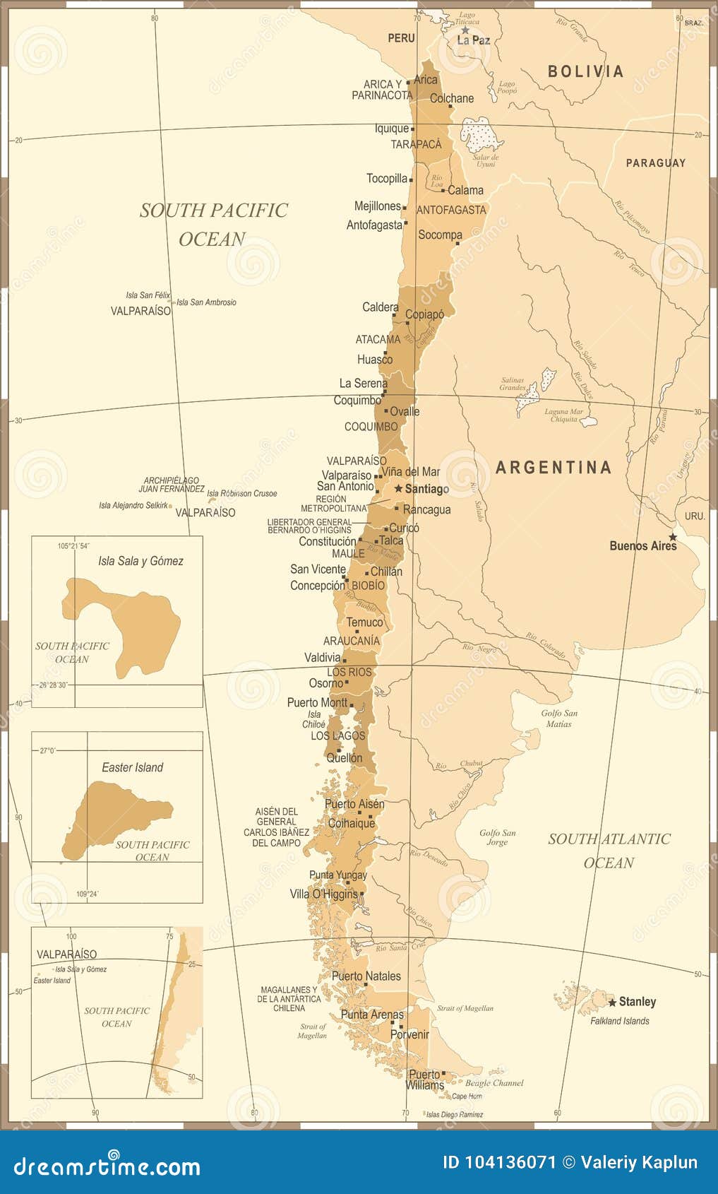 Chile Map - Vintage Detailed Vector Illustration Stock Illustration ...