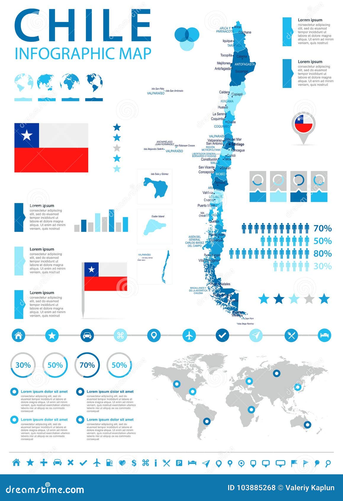 Chile - Mapa Y Bandera Infographic - Ejemplo Detallado Del Vector Stock ...