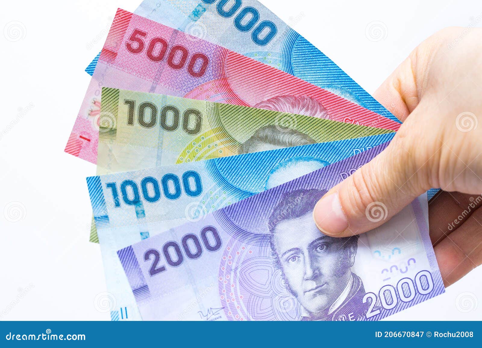 Chile Money, Banknotes, Pesos, Held in the Hand Stock Image - Image of ...