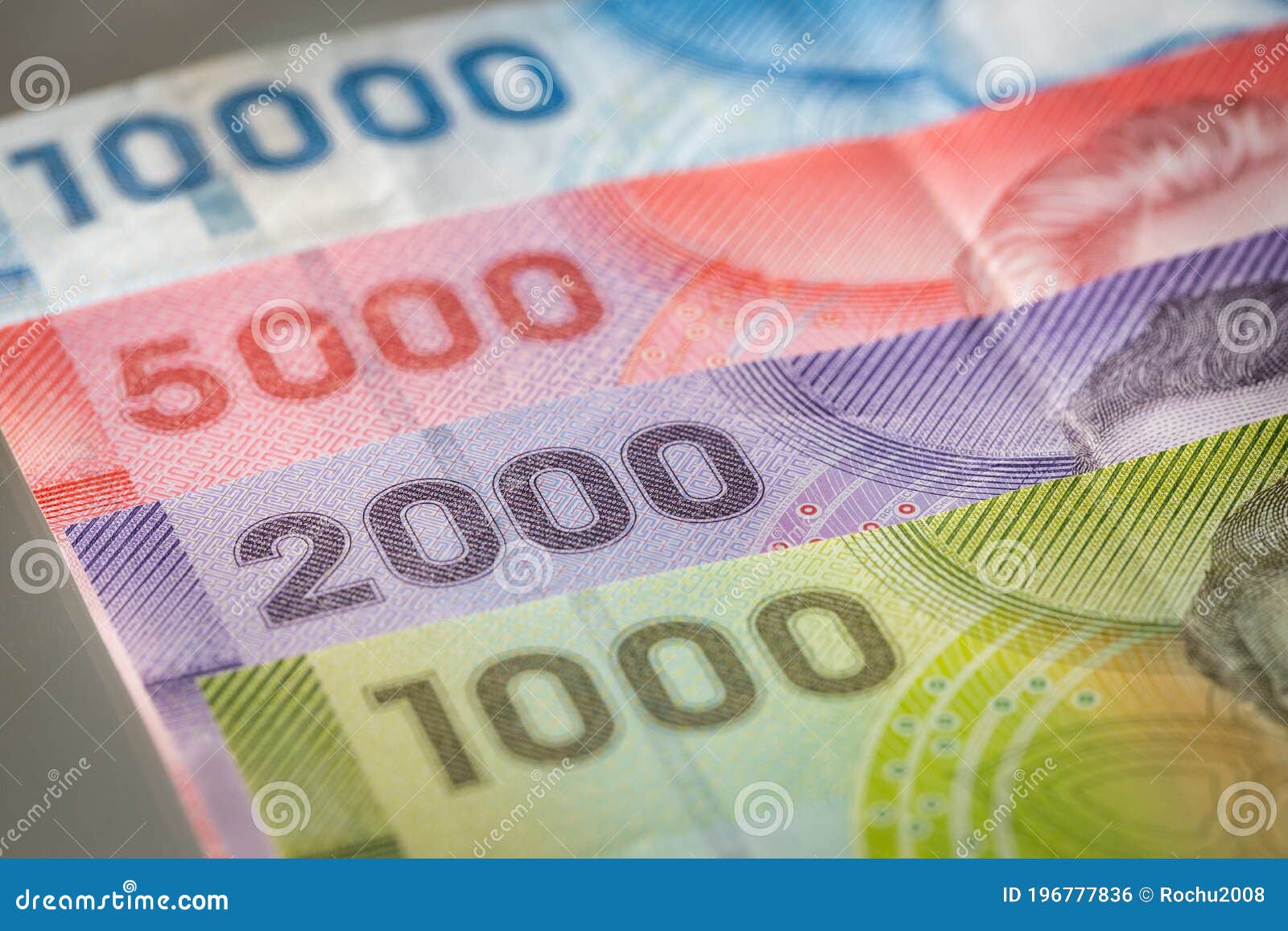 Chile Money, Pesos, Paper Notes of Various Values Lying on the Desk ...