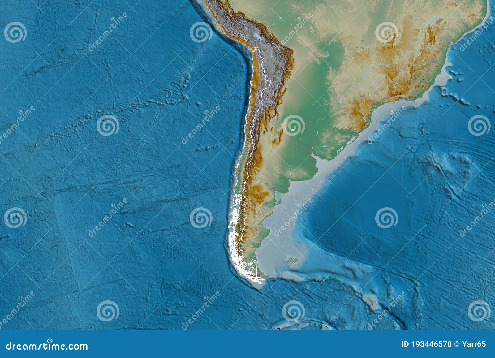 Chile outlined. Relief stock illustration. Illustration of science ...