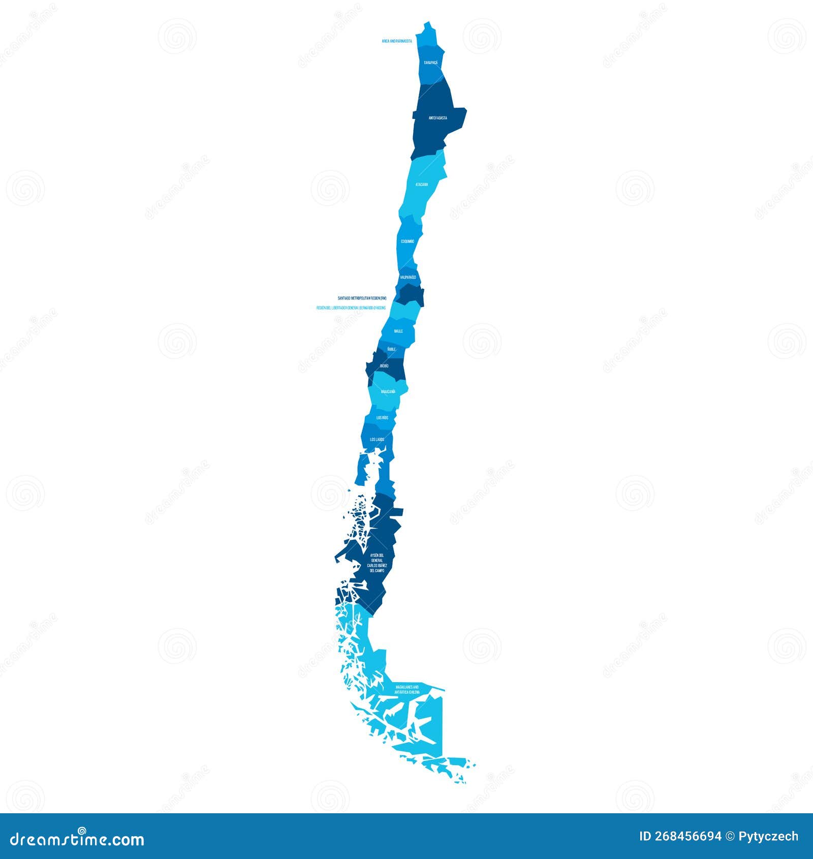 Chile Political Map of Administrative Divisions Stock Illustration ...