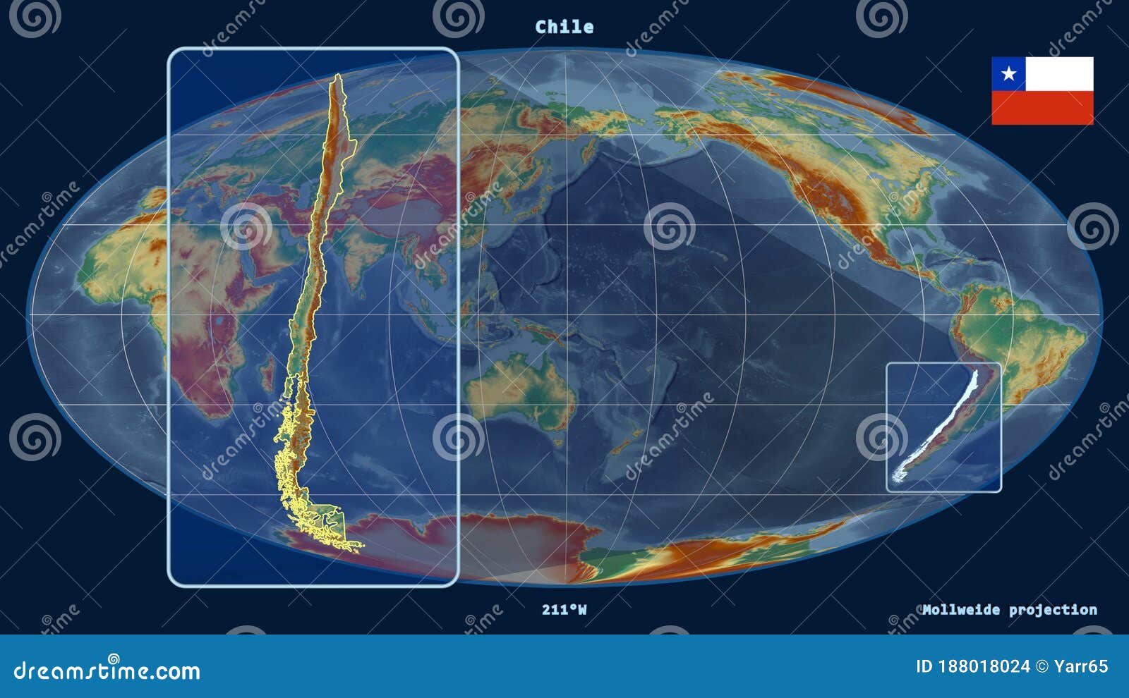 Chile - Relief. Mollweide, Left Stock Illustration - Illustration of ...