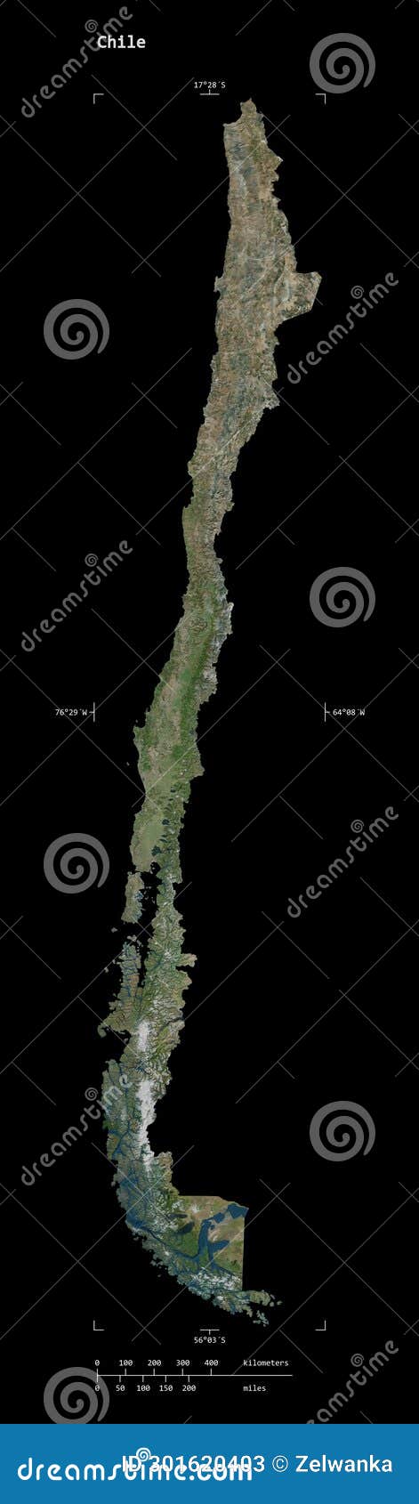 Chile Shape on Black. High-res Satellite Stock Illustration ...