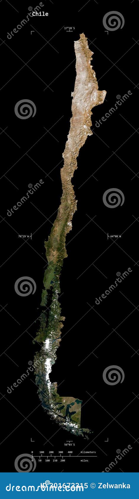 Chile Shape on Black. Low-res Satellite Stock Illustration ...