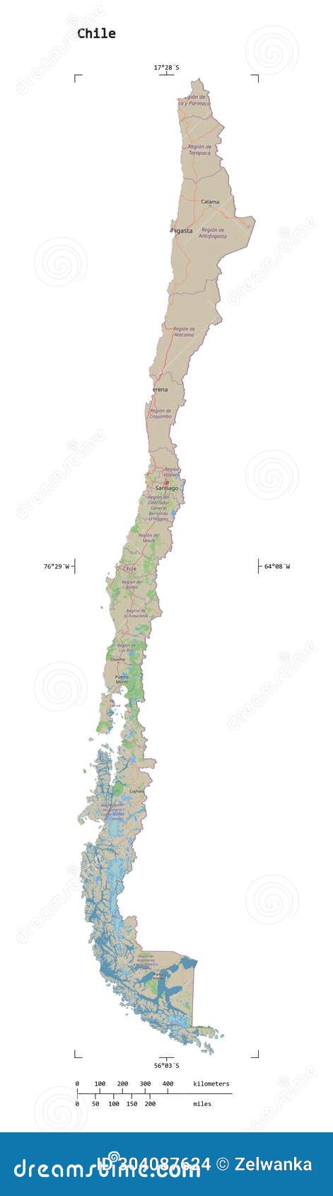 Chile Shape on White. Topo Standard Stock Illustration - Illustration ...