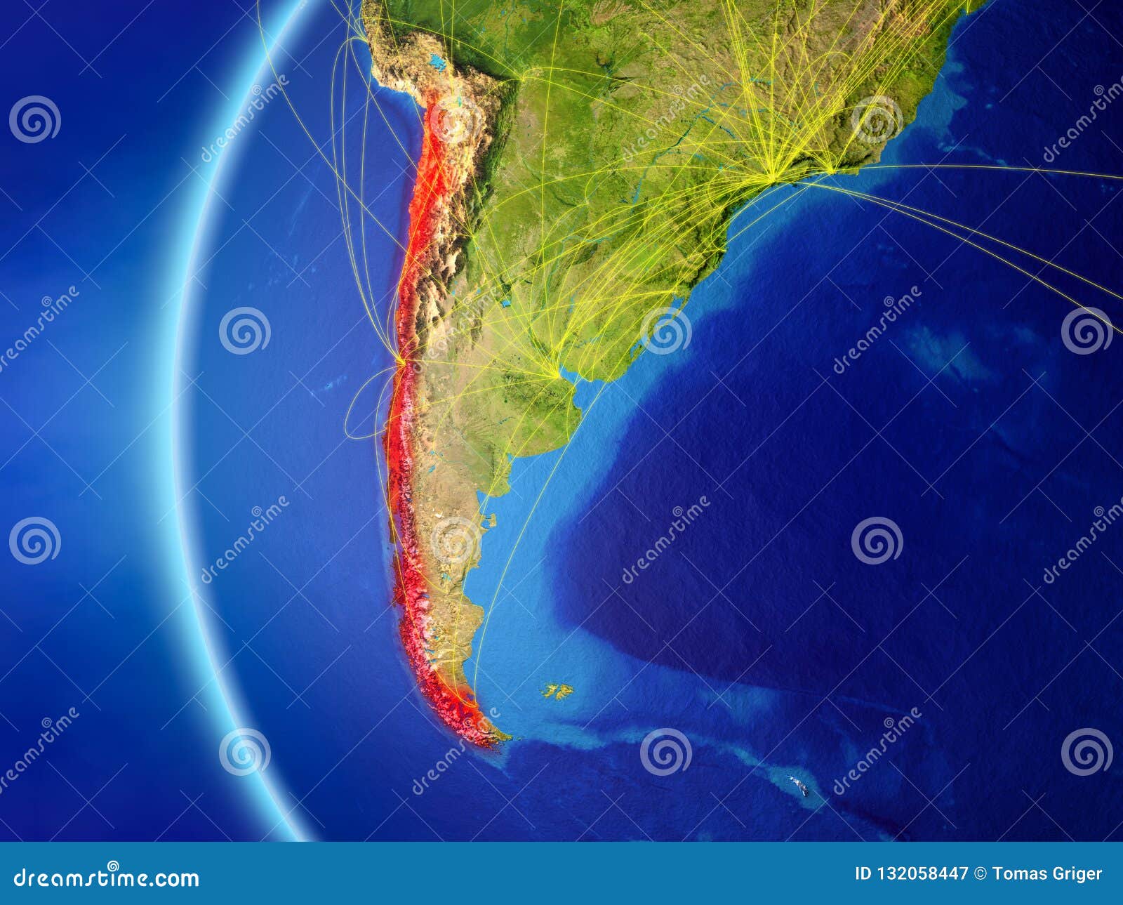 Chile from Space with Network Stock Illustration - Illustration of ...