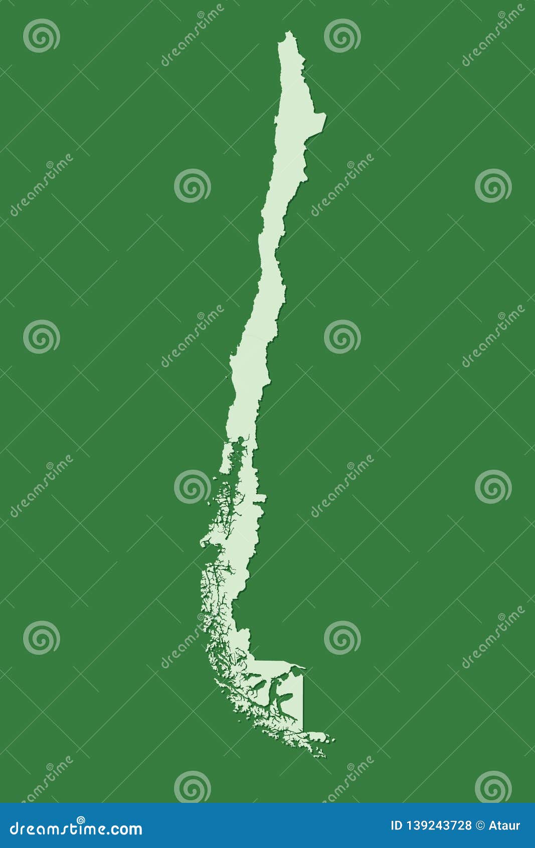 Chile Vector Map with Single Land Area Using Green Color on Dark ...