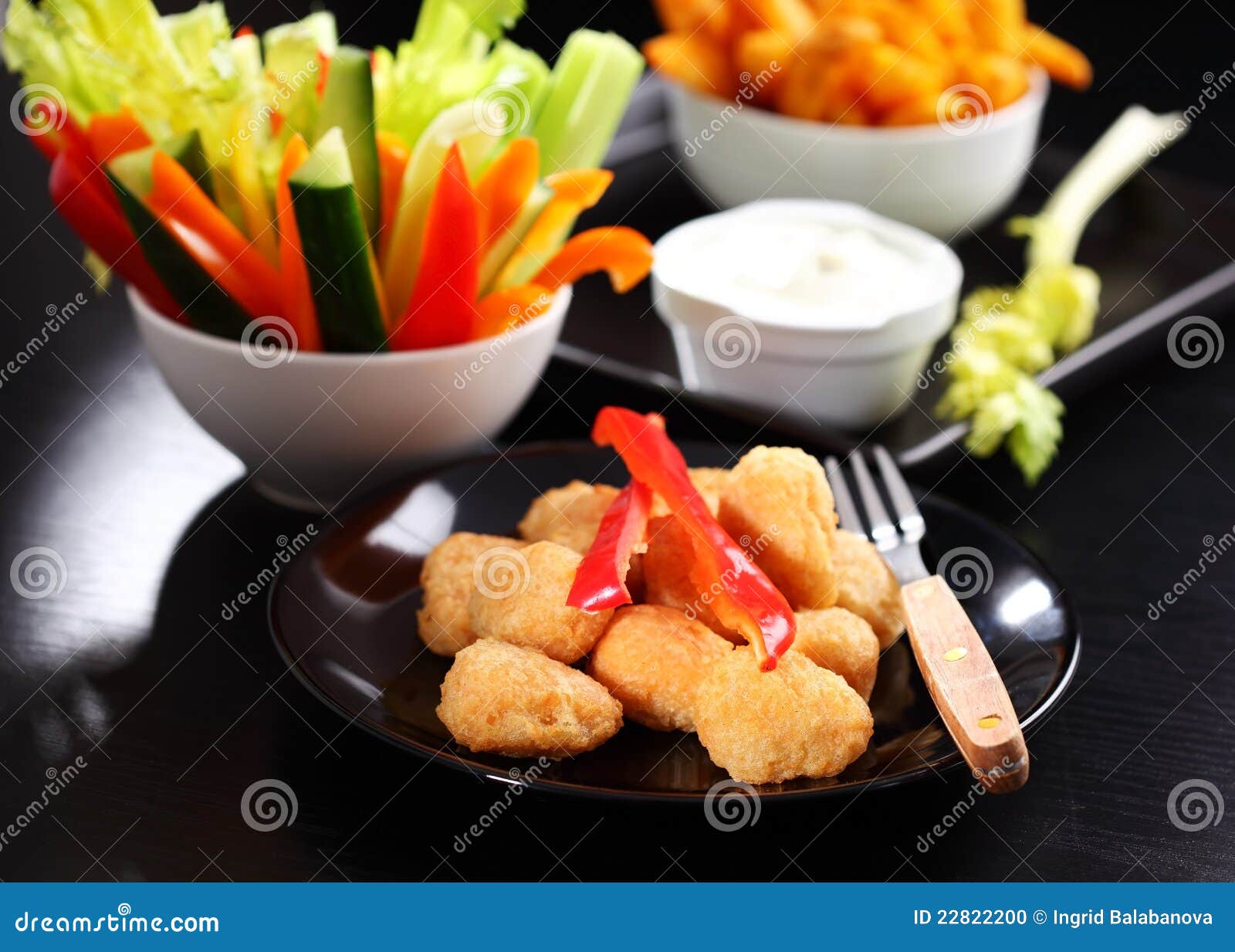 Chili Cheese Nuggets with Raw Vegetable Stock Photo - Image of eating ...