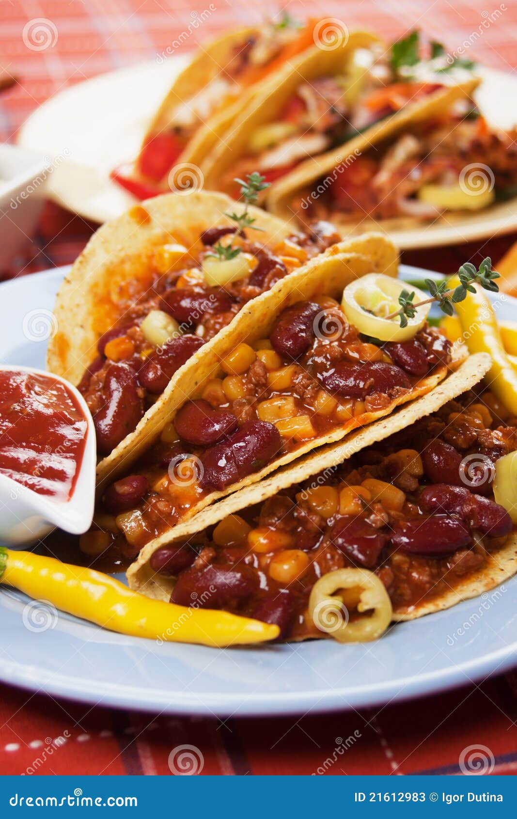 Chili Con Carne Burrito in Taco Shell Stock Image - Image of salsa ...