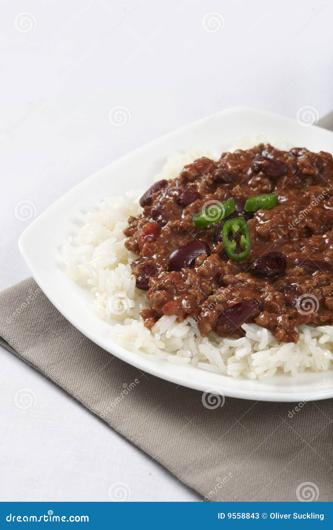 Chili con carne on rice stock image. Image of mealtime - 9558843