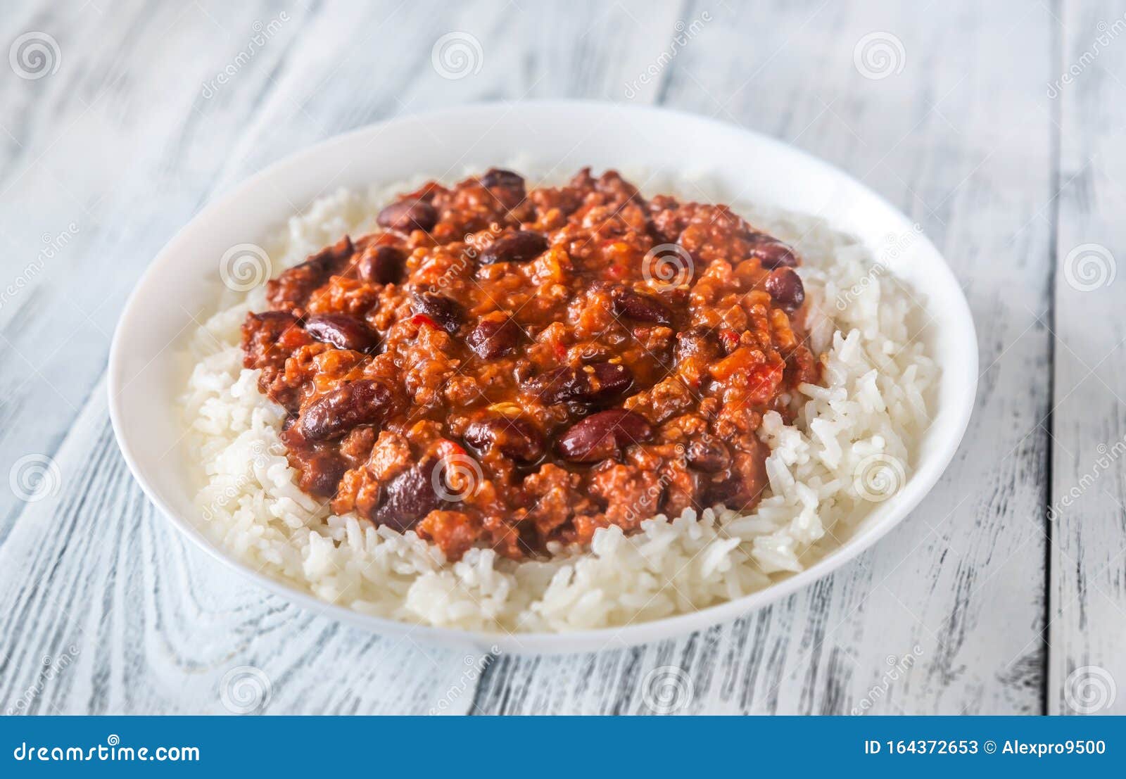 Chili Con Carne Served with White Rice Stock Image - Image of macro ...