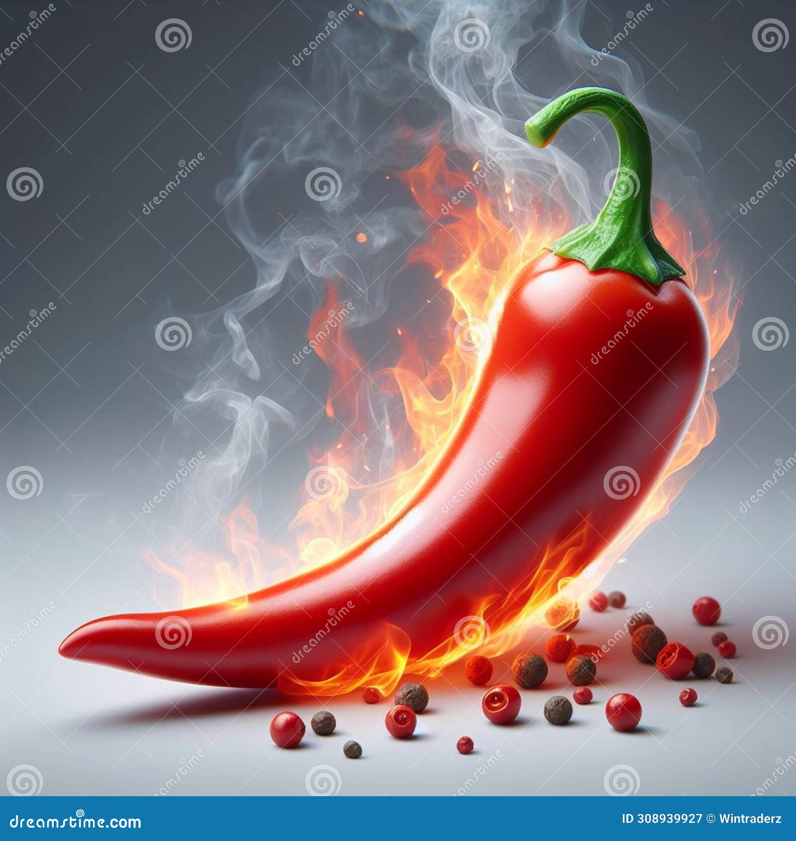 Chili Hot Illustration with Fire and Smoke Stock Image - Image of fire ...