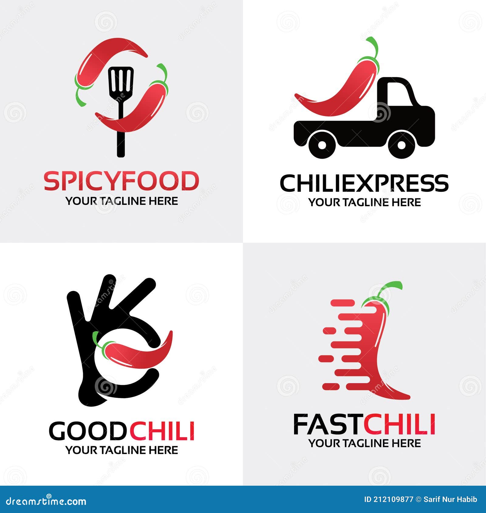 Chili Logo Design Set Template Collection Stock Vector - Illustration ...
