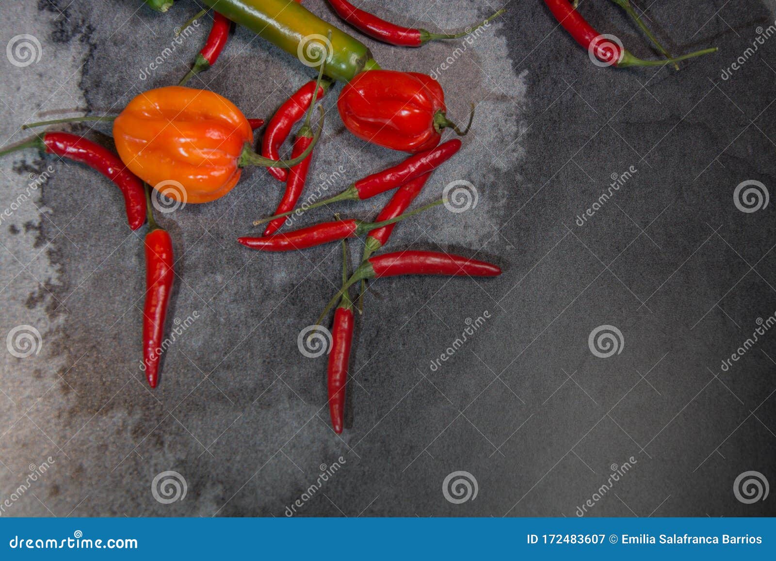Chili Pepper, Different Types and Colors, with Copy-space, on Gray ...