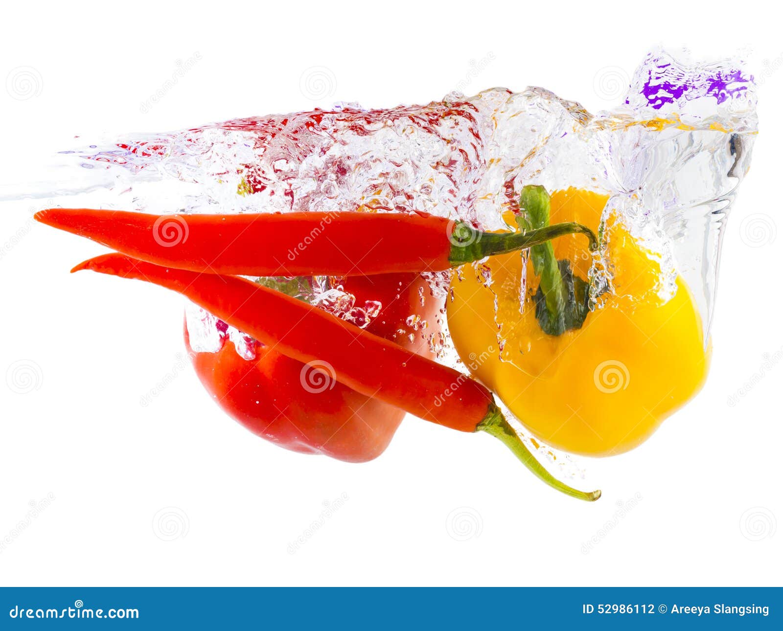 Chili and Pepper Dropping in Water Stock Photo - Image of vegetable ...