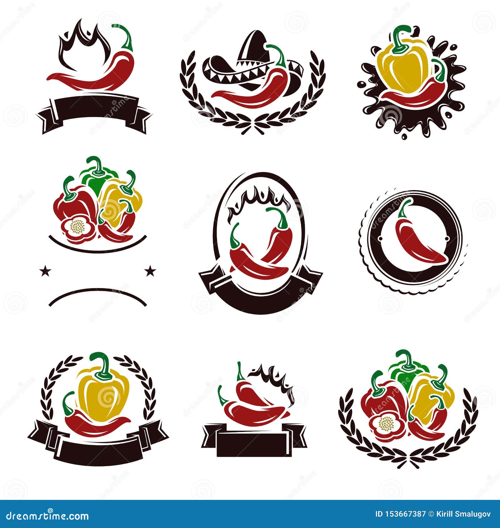 Chili and Pepper Labels Elements Set. Collection Icon Pepper Stock ...