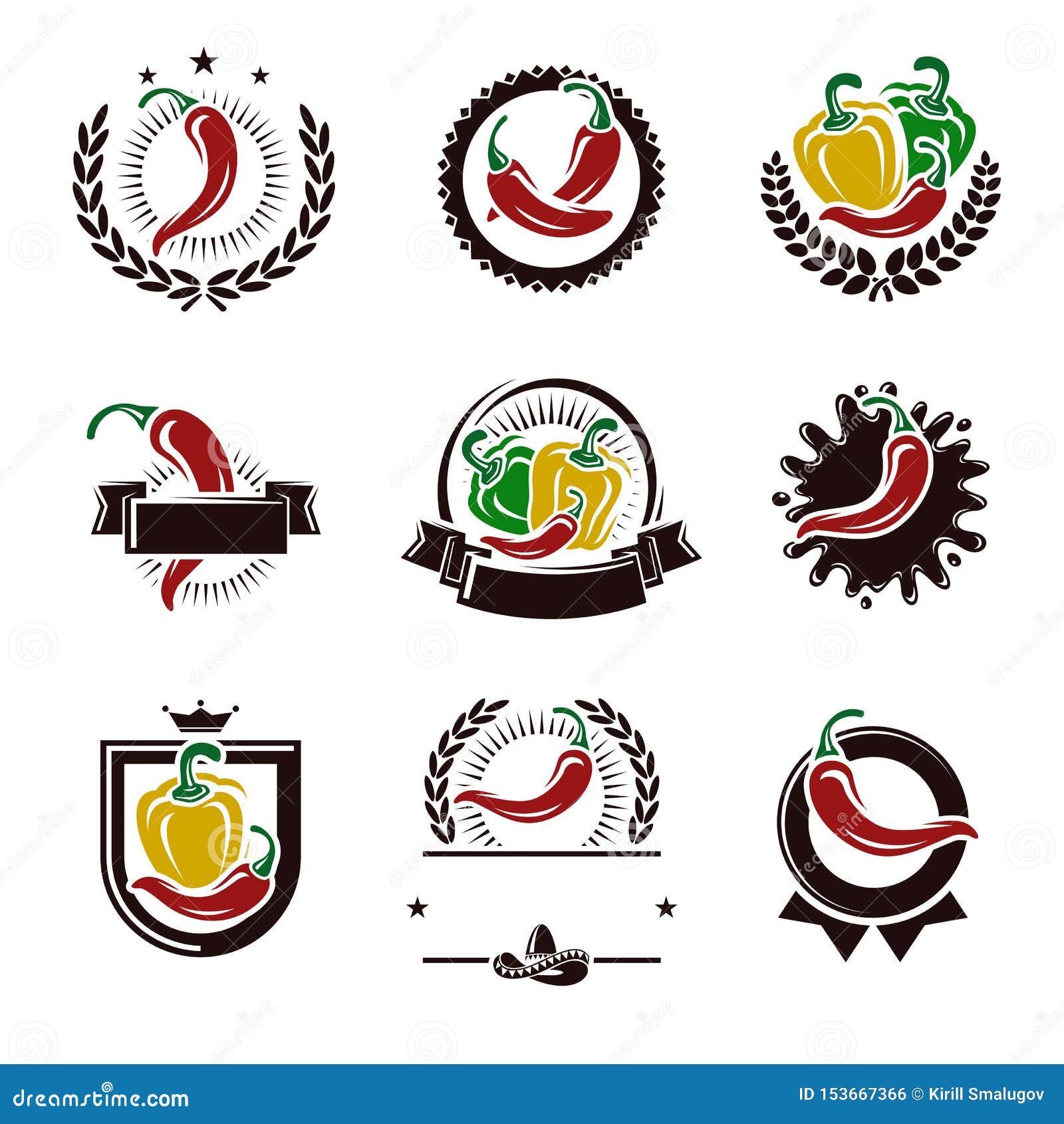 Chili and Pepper Labels Elements Set. Collection Icon Pepper Stock ...