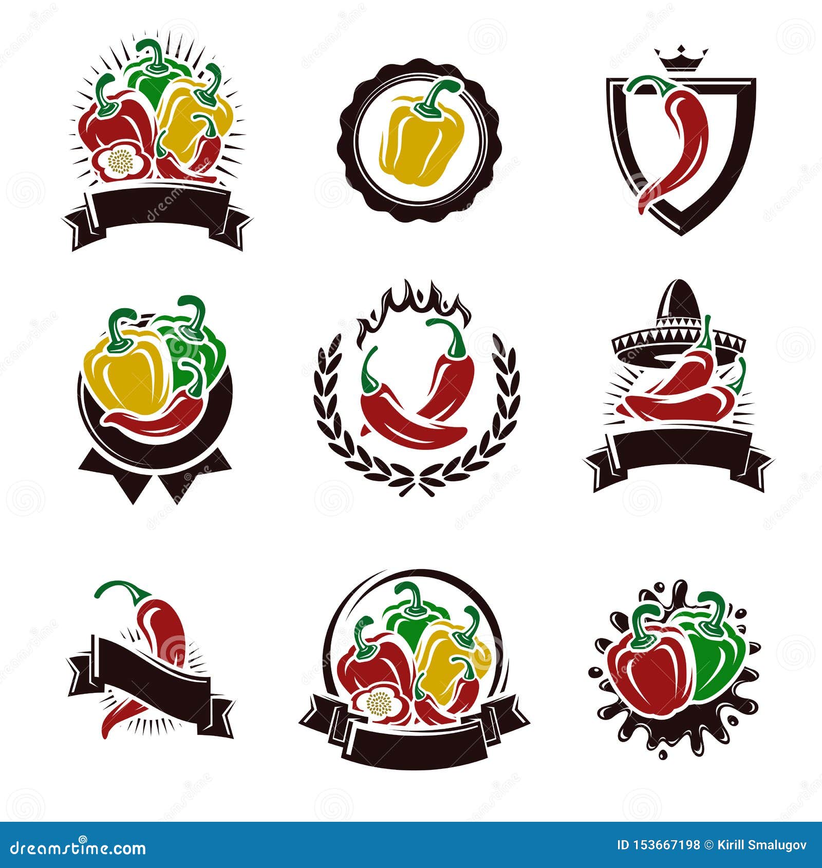 Chili and Pepper Labels Elements Set. Collection Icon Pepper Stock ...