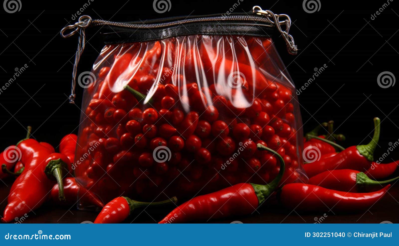 Chili Pepper in Plastic Zipper Bag on Red Stock Photo - Image of close ...