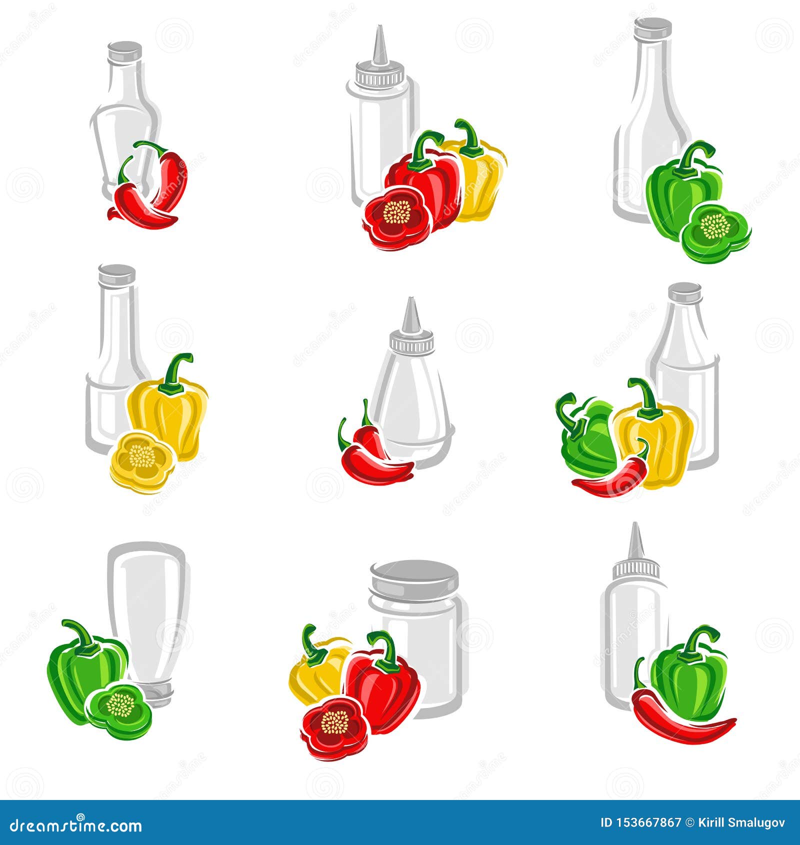 Chili And Pepper Set Collection Icon Pepper Stock Vector