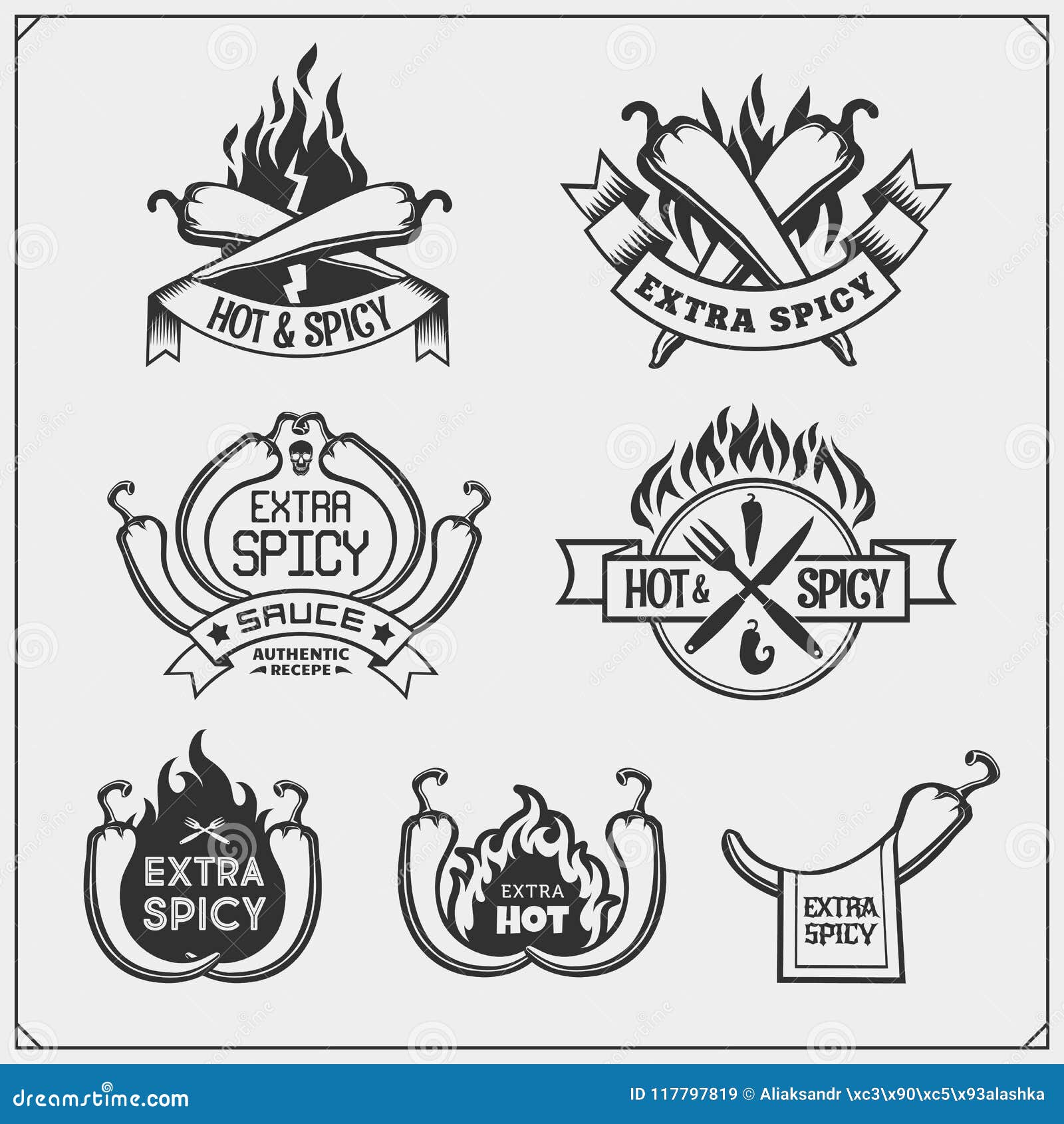 Chili Pepper Set. Pepper Icons, Emblems and Design Elements Stock ...