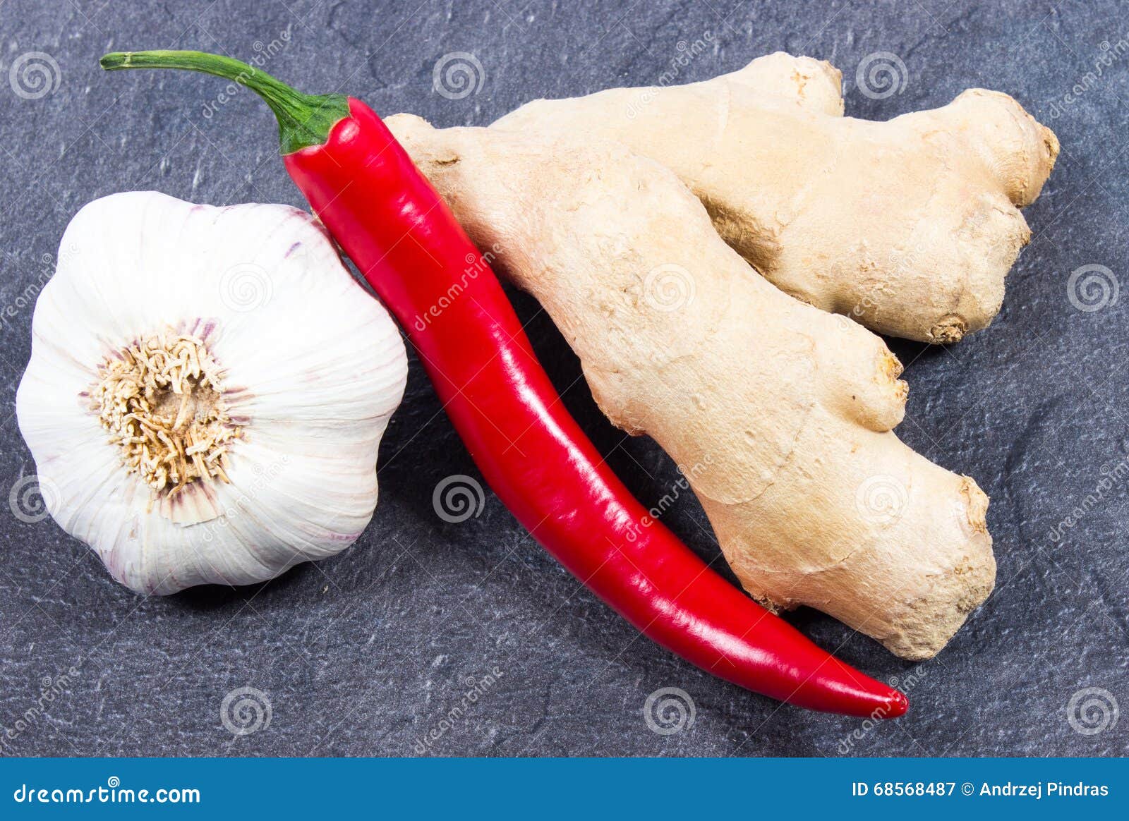 Chili Peppers, Garlic and Ginger on a Black Background Stock Image ...