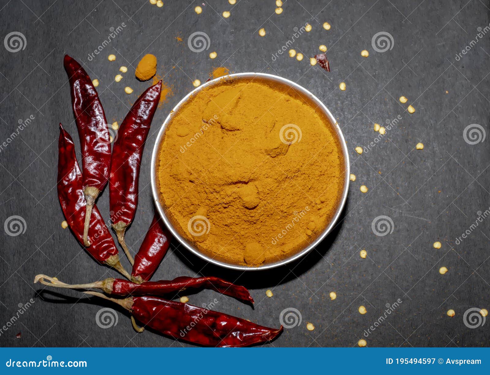 Chili Powder and Fresh and Dried Peppers on Table Stock Image - Image ...