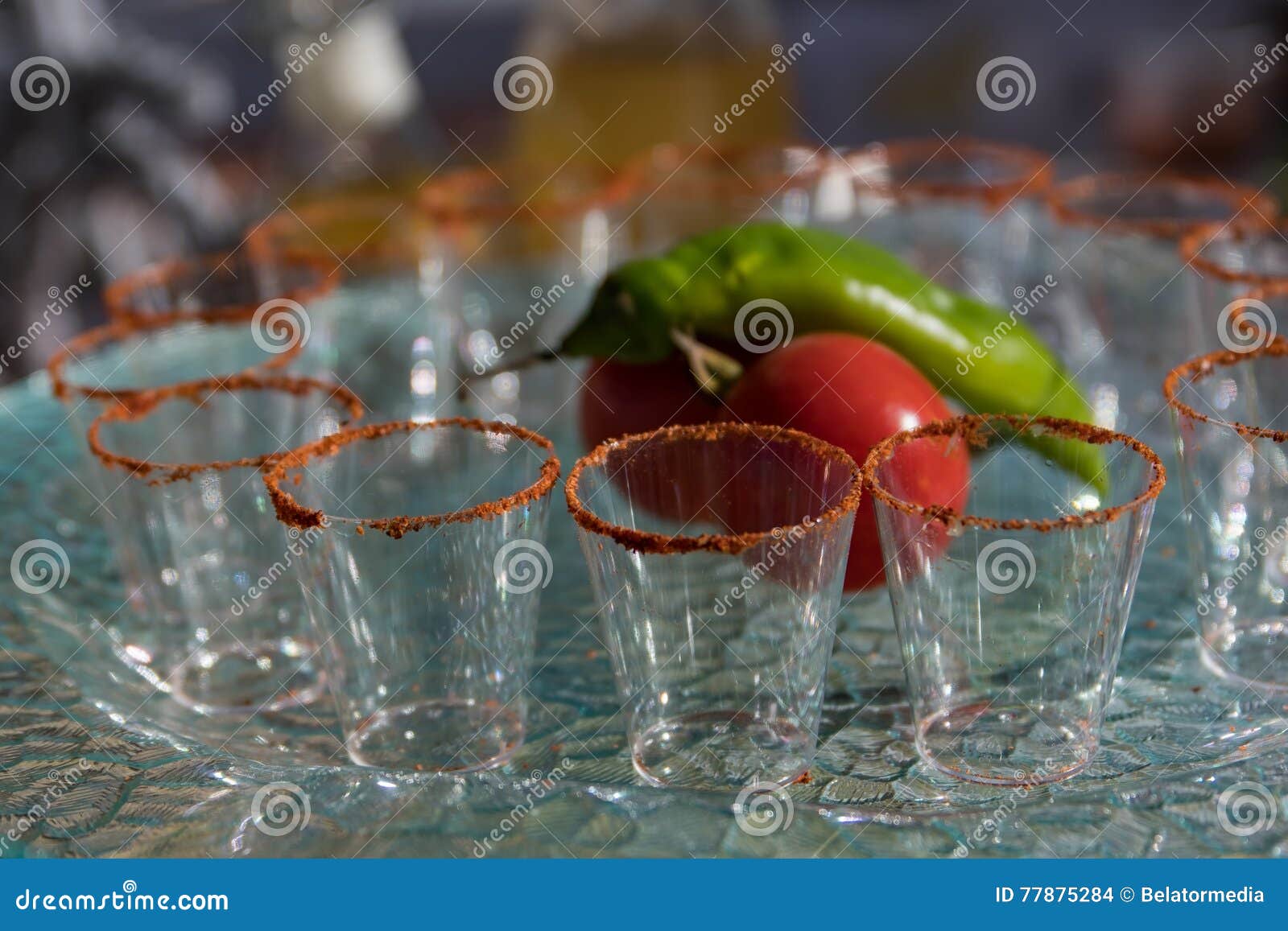 Chili Powder Shot Glasses foto de archivo. Imagen de torre - 77875284