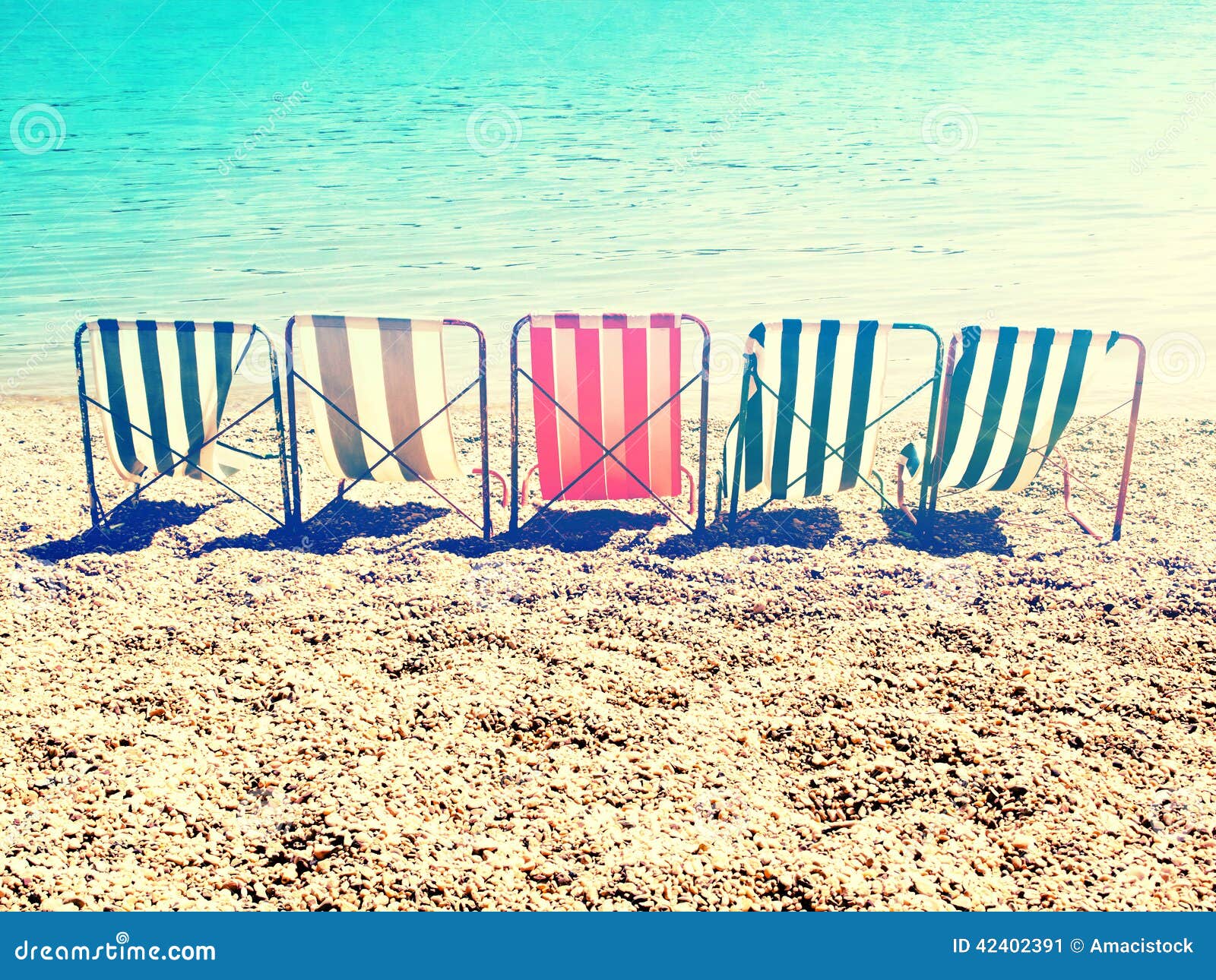 Chill on Beach with Retro Stripes Sun Bed Stock Image - Image of relax ...