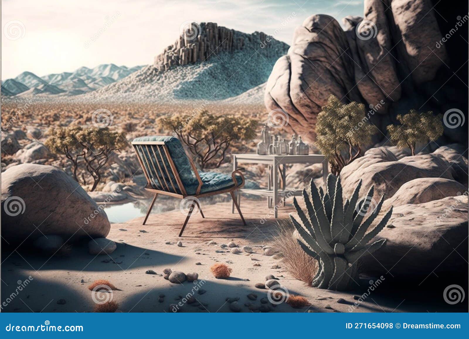 Chill Out Scene in the Desert, River, and Mountains, Landscape ...