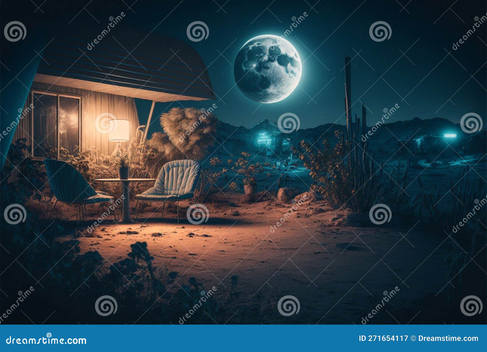 Chill Out Scene at Night, River, and Mountains, Landscape, Generative ...