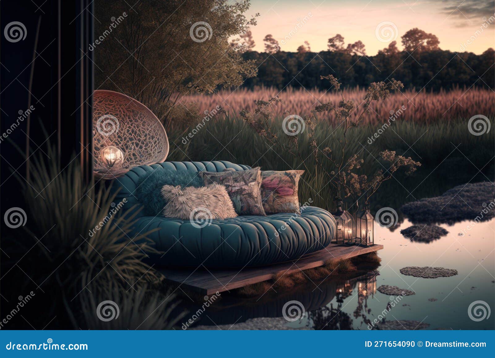 Chill Out Scene Outdoor, in the Forest, River, Generative Ai Stock ...