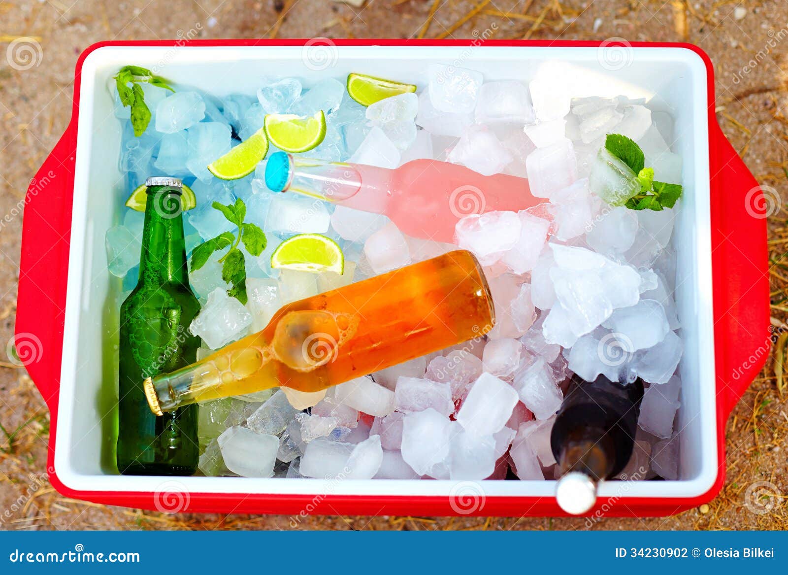 Chilled Colorful Beverages in Ice Box. Summer Party Stock Photo - Image ...