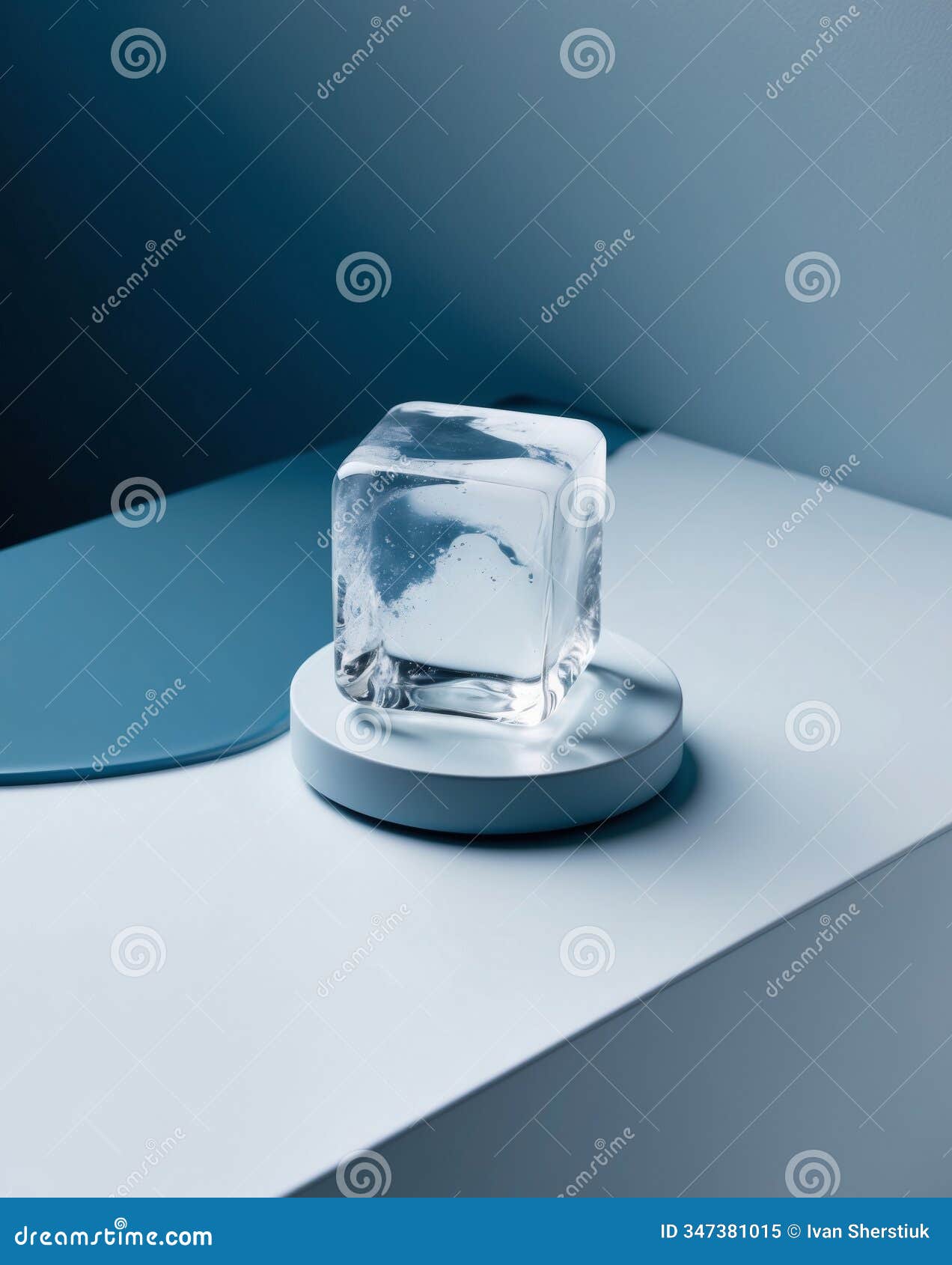Chilled Essence Single Ice Cube Melting on a Blue Surface. Stock Image ...