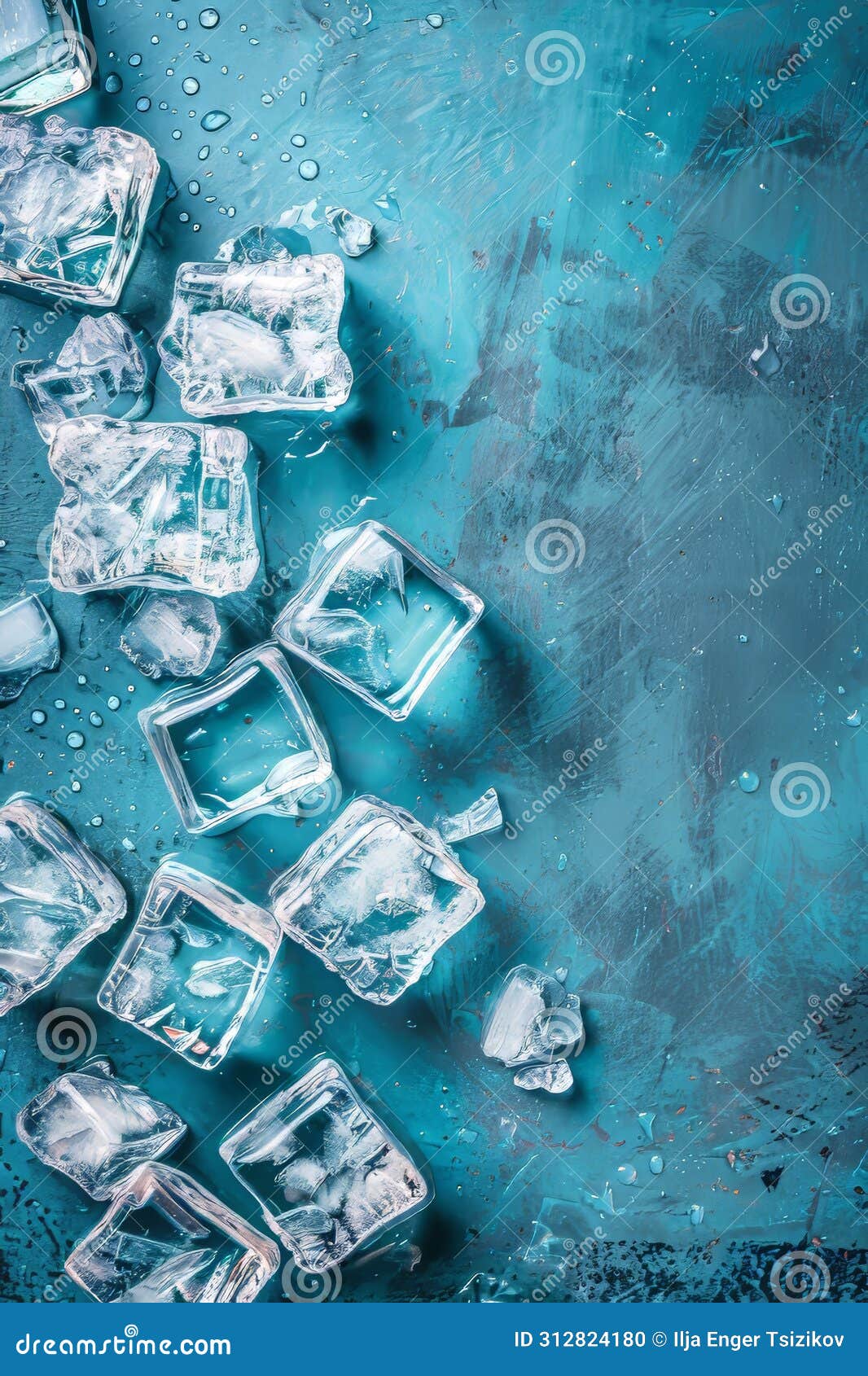 Chilled Ice Cubes with Water Droplets on Blue Background, Toned Image ...