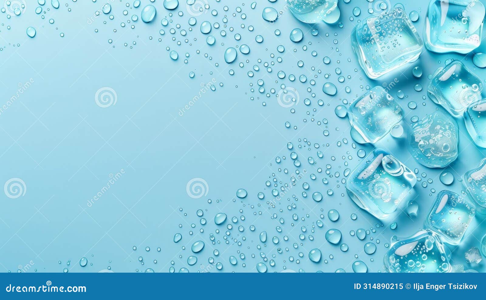 Chilled Ice Cubes with Water Droplets on Blue Surface in Toned Image ...