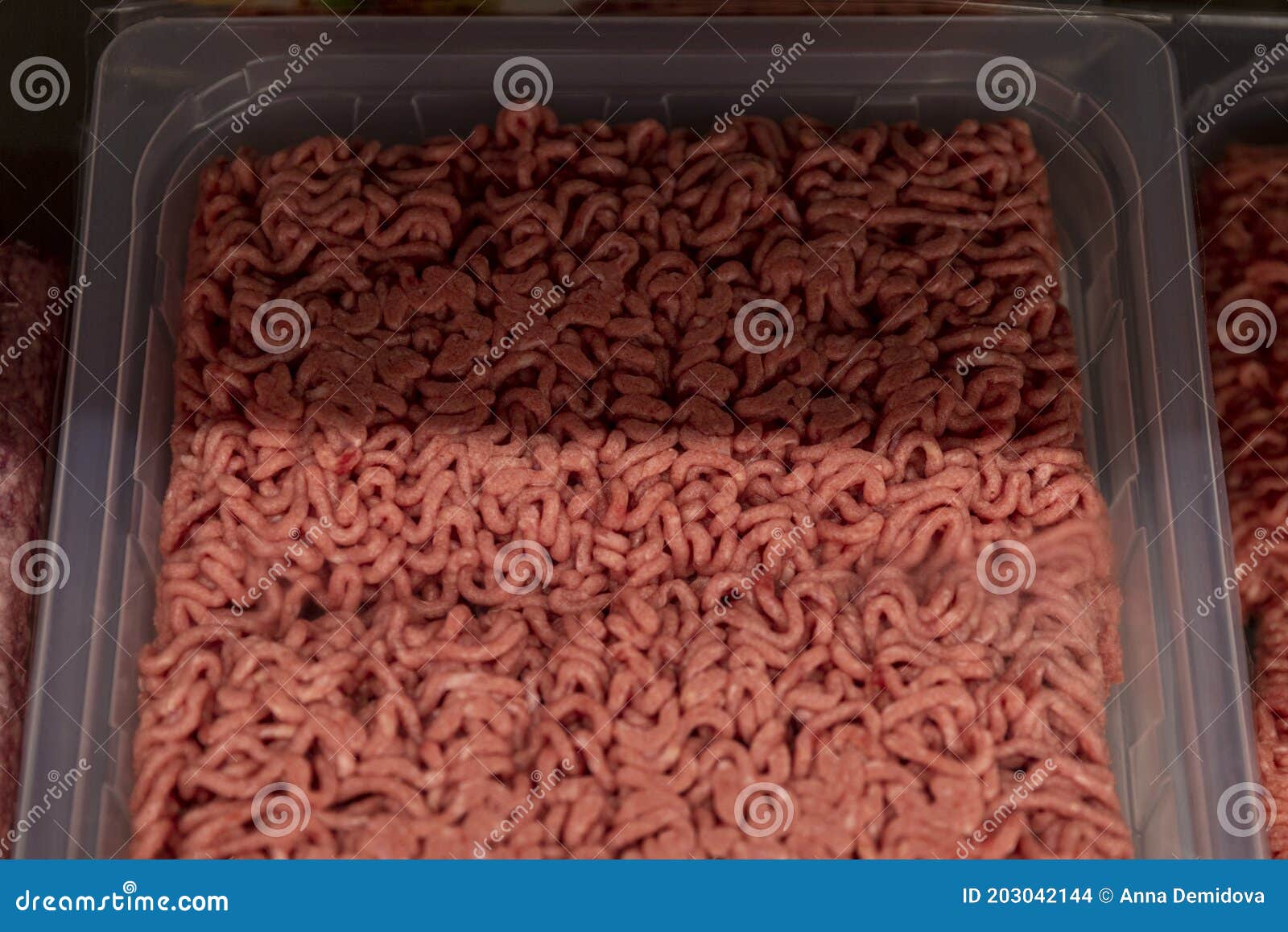 Chilled Minced Meat in Plastic Packaging in the Store. Close-up Stock ...