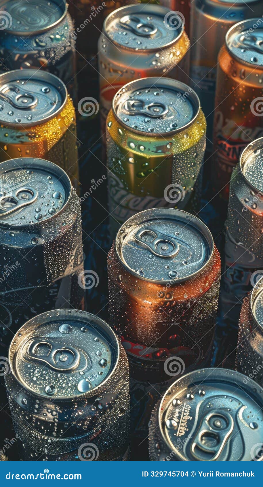 Chilled And Refreshing Energy Drink Cans Background With Condensation ...
