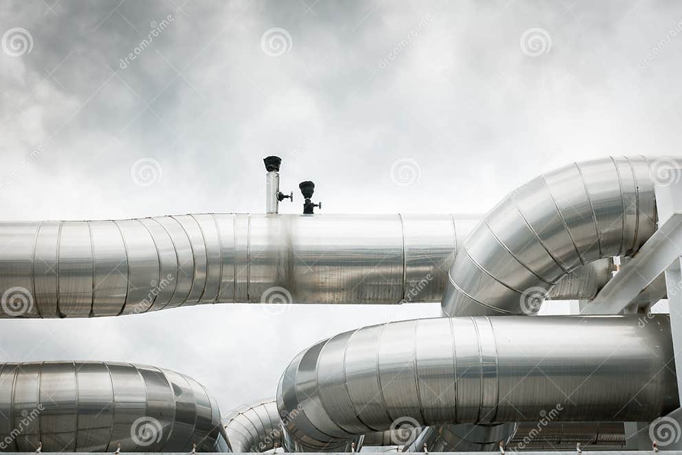 Chiller Pipeline and Joint Connection on Pipe Rack Support Stock Image ...